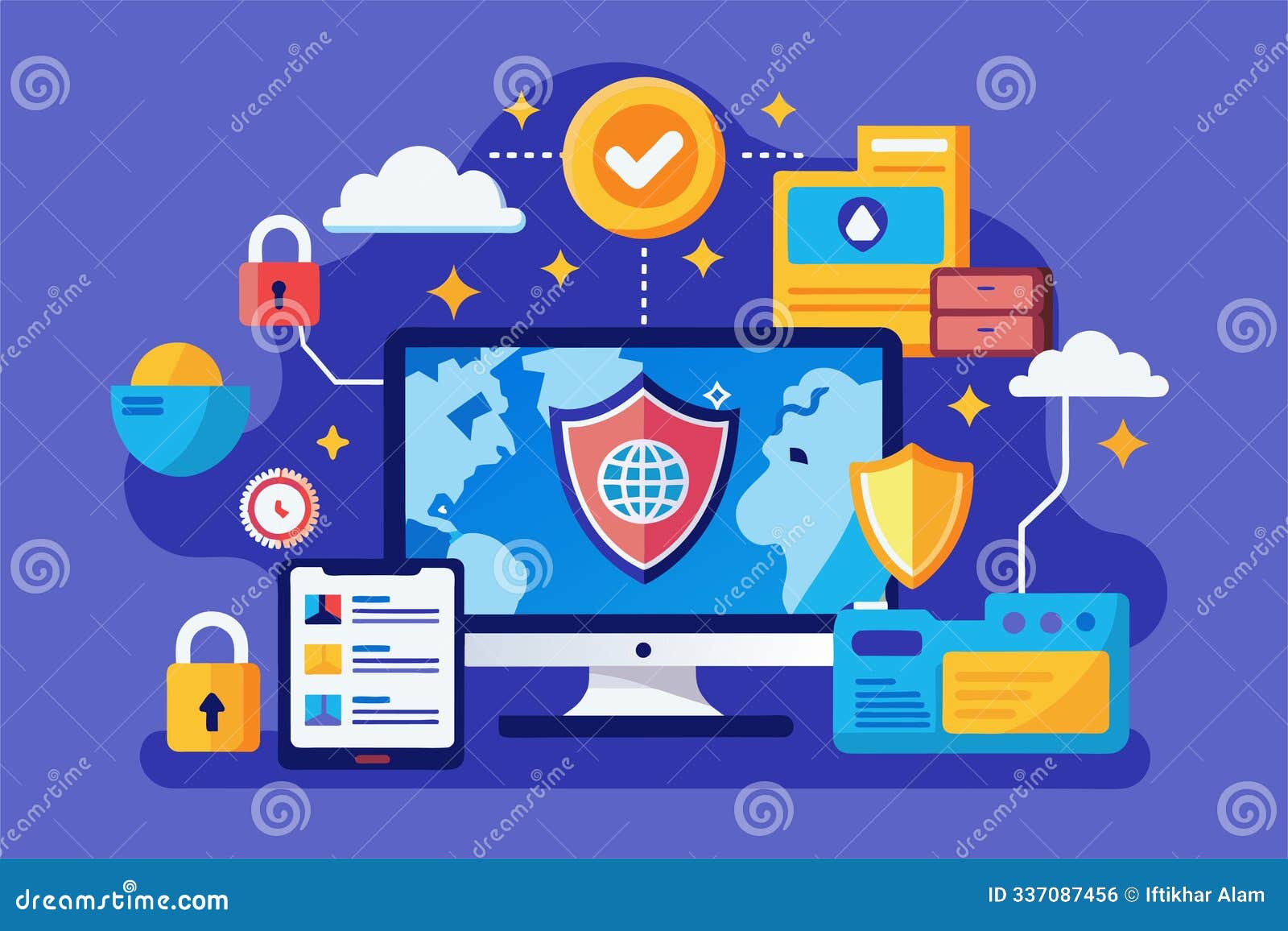 The Illustration Showcases a Computer Screen with a VPN Shield, Lock ...