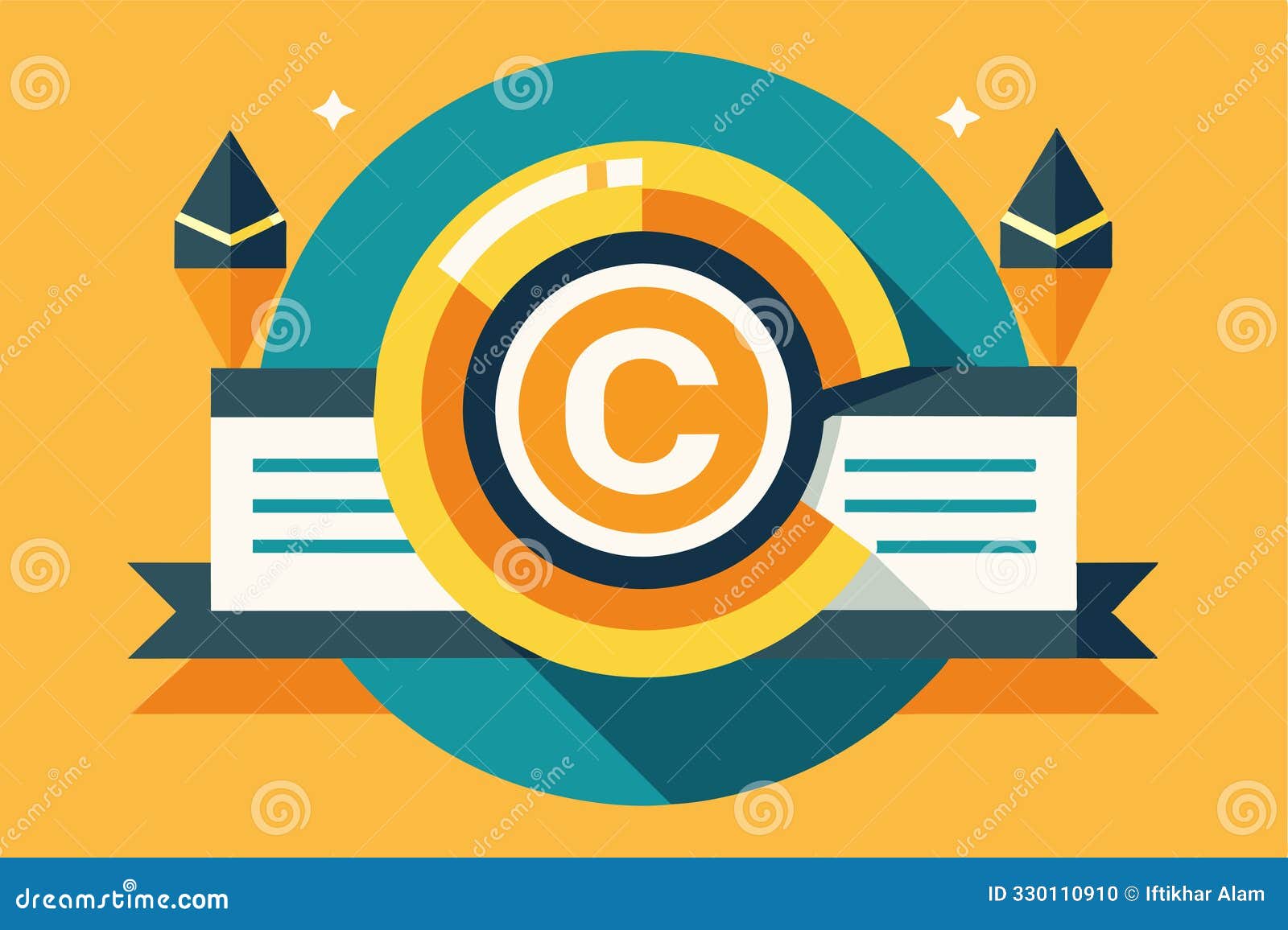 This Illustration Showcases a Copyright Symbol with Decorative Elements ...