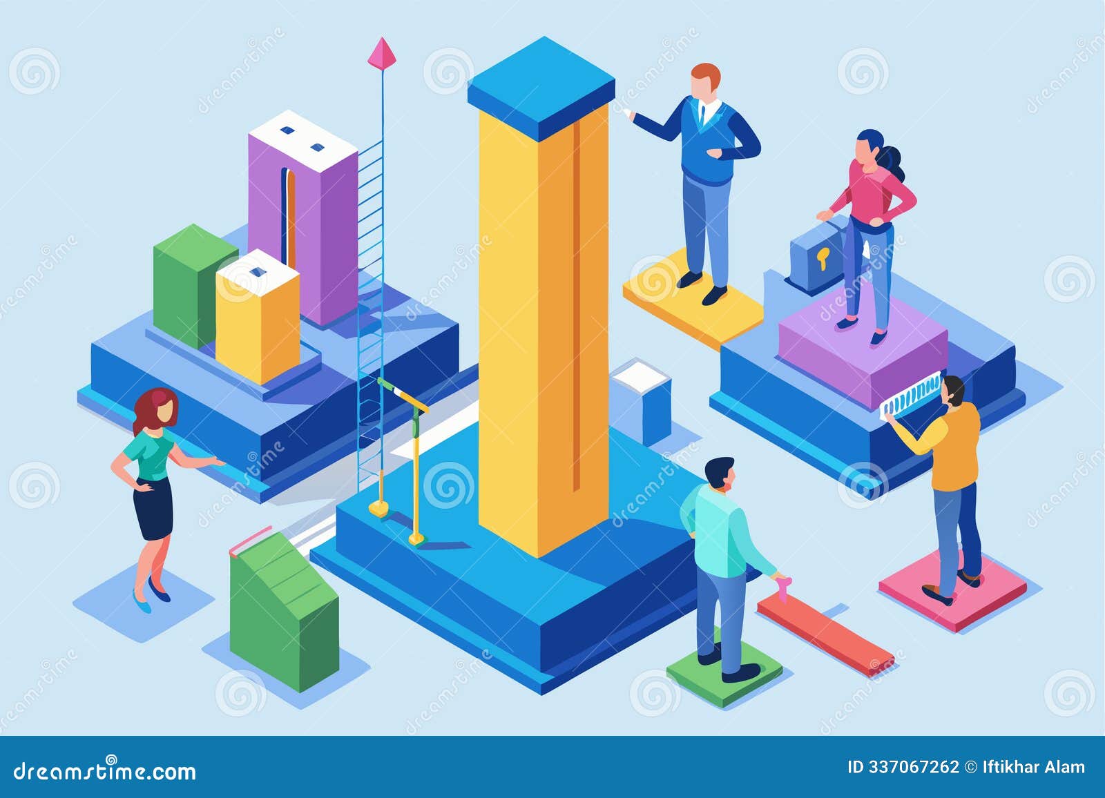 The Illustration Showcases People Measuring Height in a Colorful Office ...