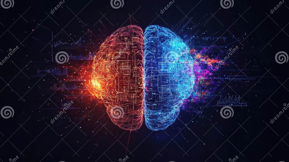 Illustration Showcases a Split Brain with Vibrant Colors Symbolizing ...