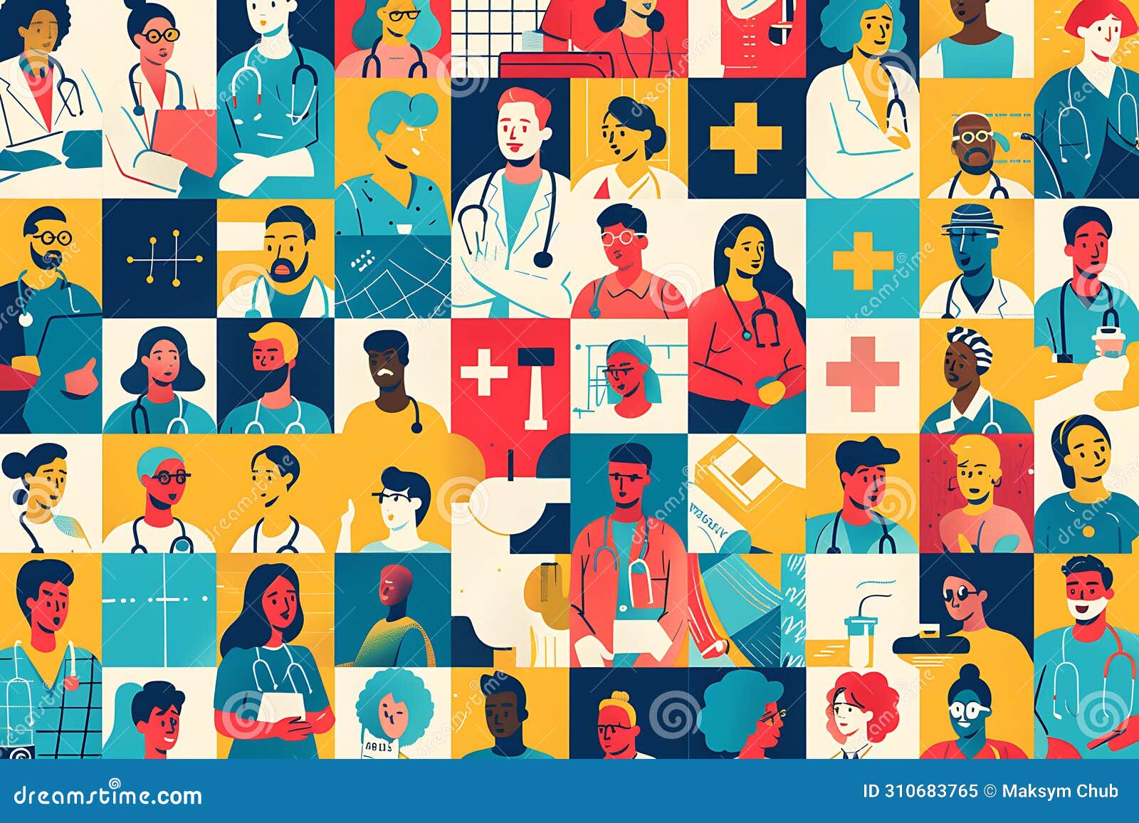 Photograph Collage with Diverse Doctors and Nurses in Various Facial ...