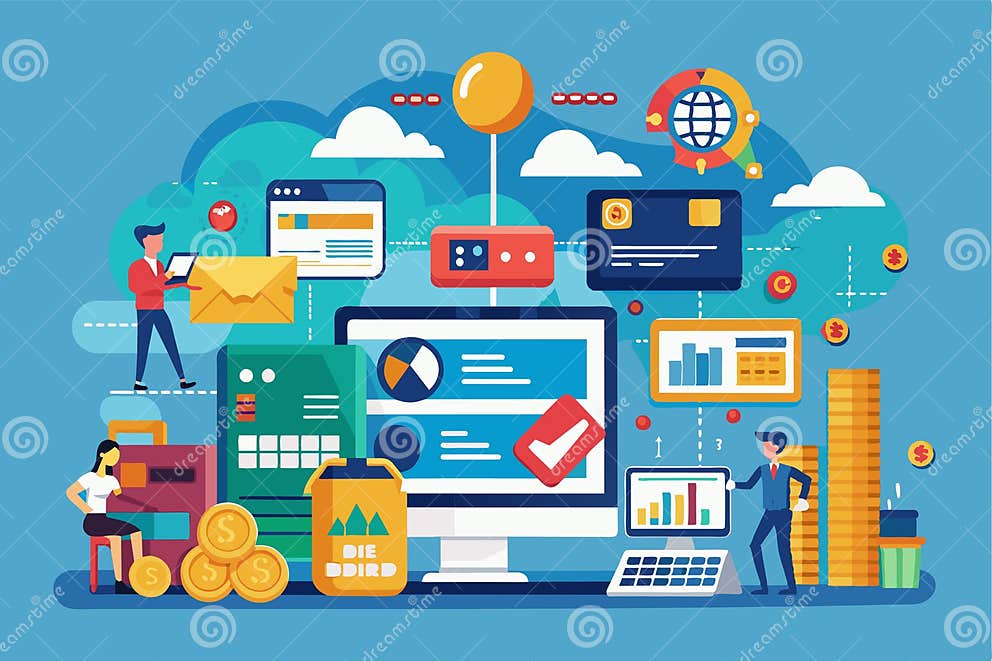 Illustration Showcases Various Online Transaction Activities with ...