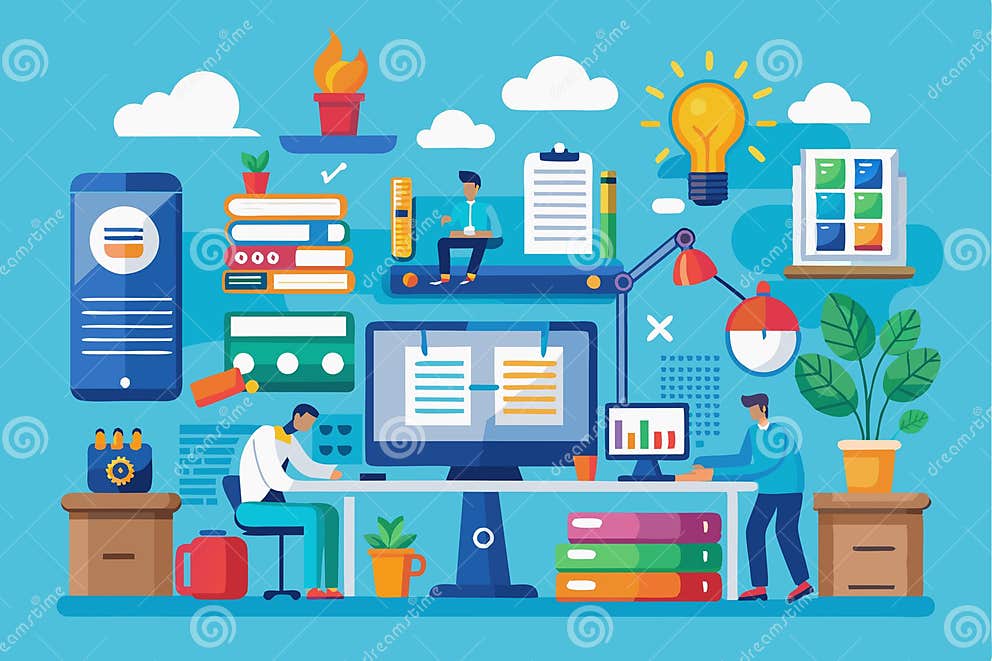 This Illustration Showcases a Vibrant Workspace Designed for ...