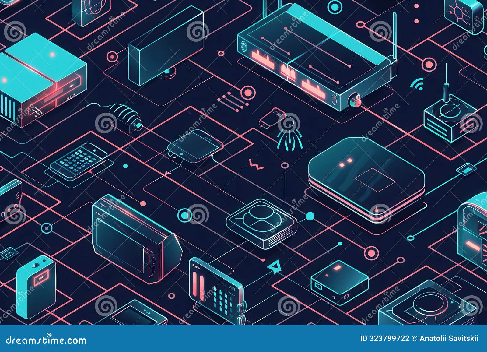An Illustration Showcasing Various Network Devices, Such As Routers ...