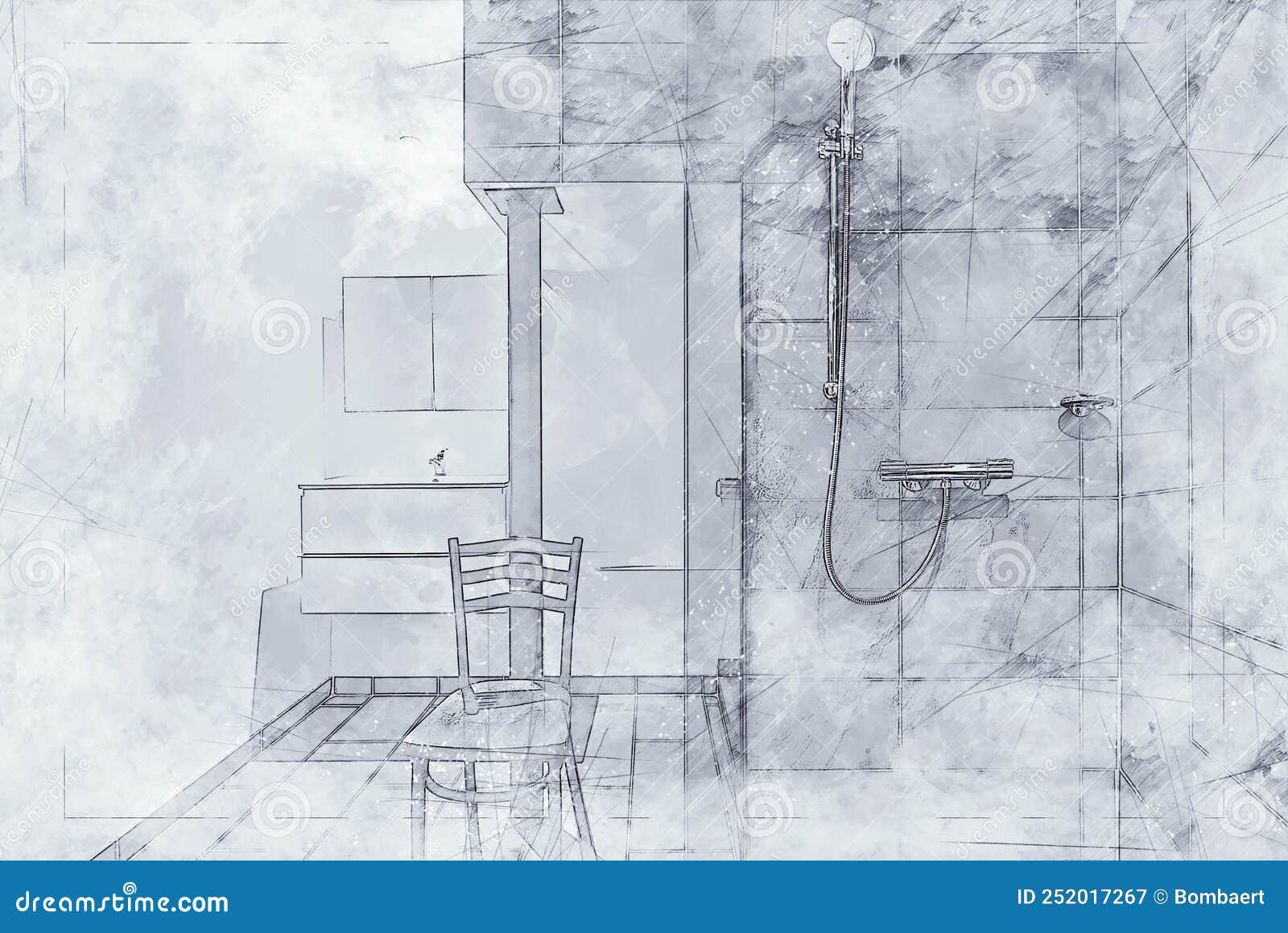 Illustration of a Shower Bathroom with Stone Tile in Washroom Stock ...