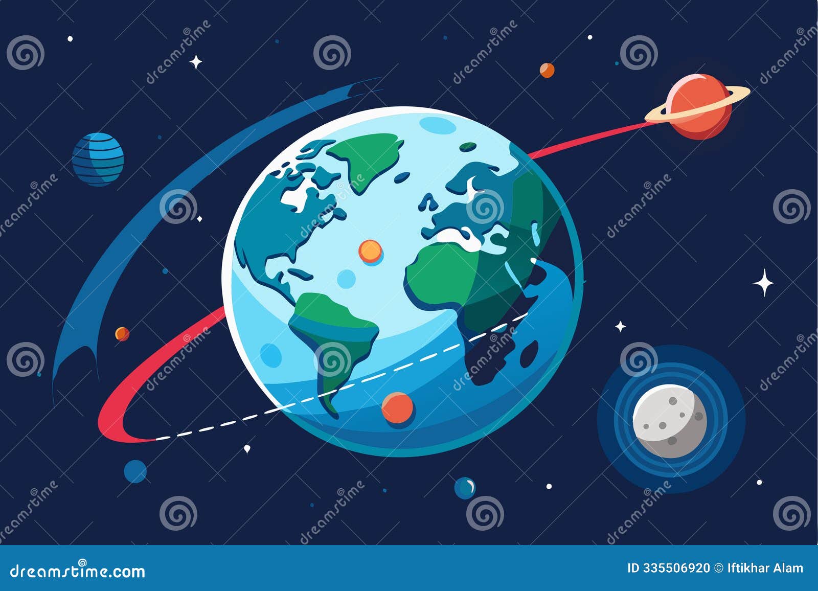 An Illustration Showing the Earth, the Moon, and Satellite Paths in a ...