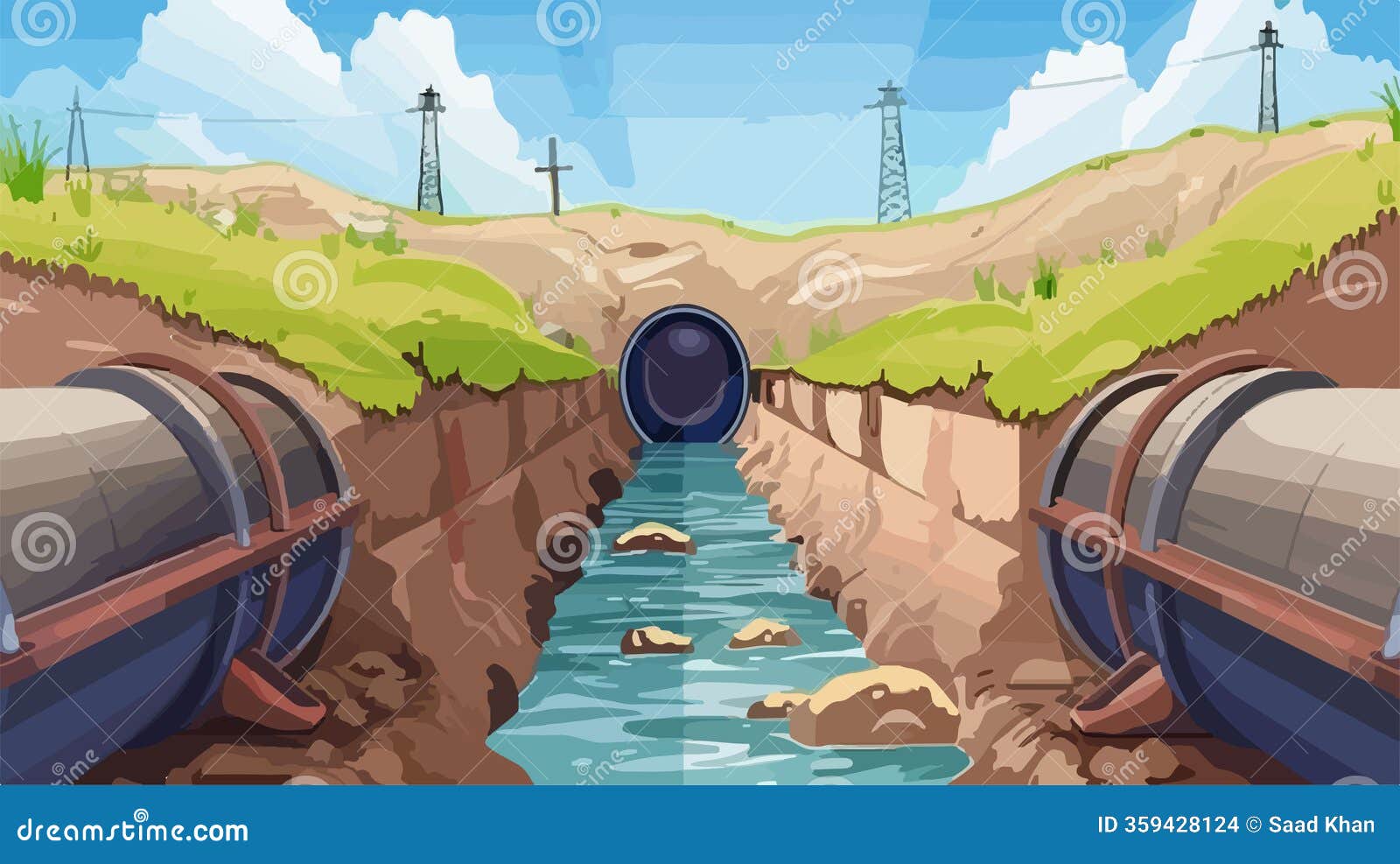 Efficient Underground Water Pipeline Installation in Trench Stock ...