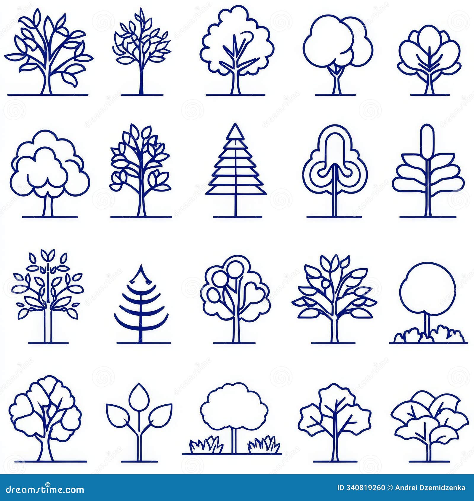 Illustration Showing a Set of Graphics Trees Elements Outlining a ...