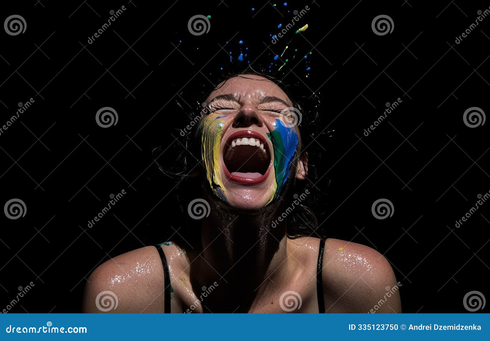 Illustration Showing a Woman S Face Splashed with Colorful Paint Stock ...