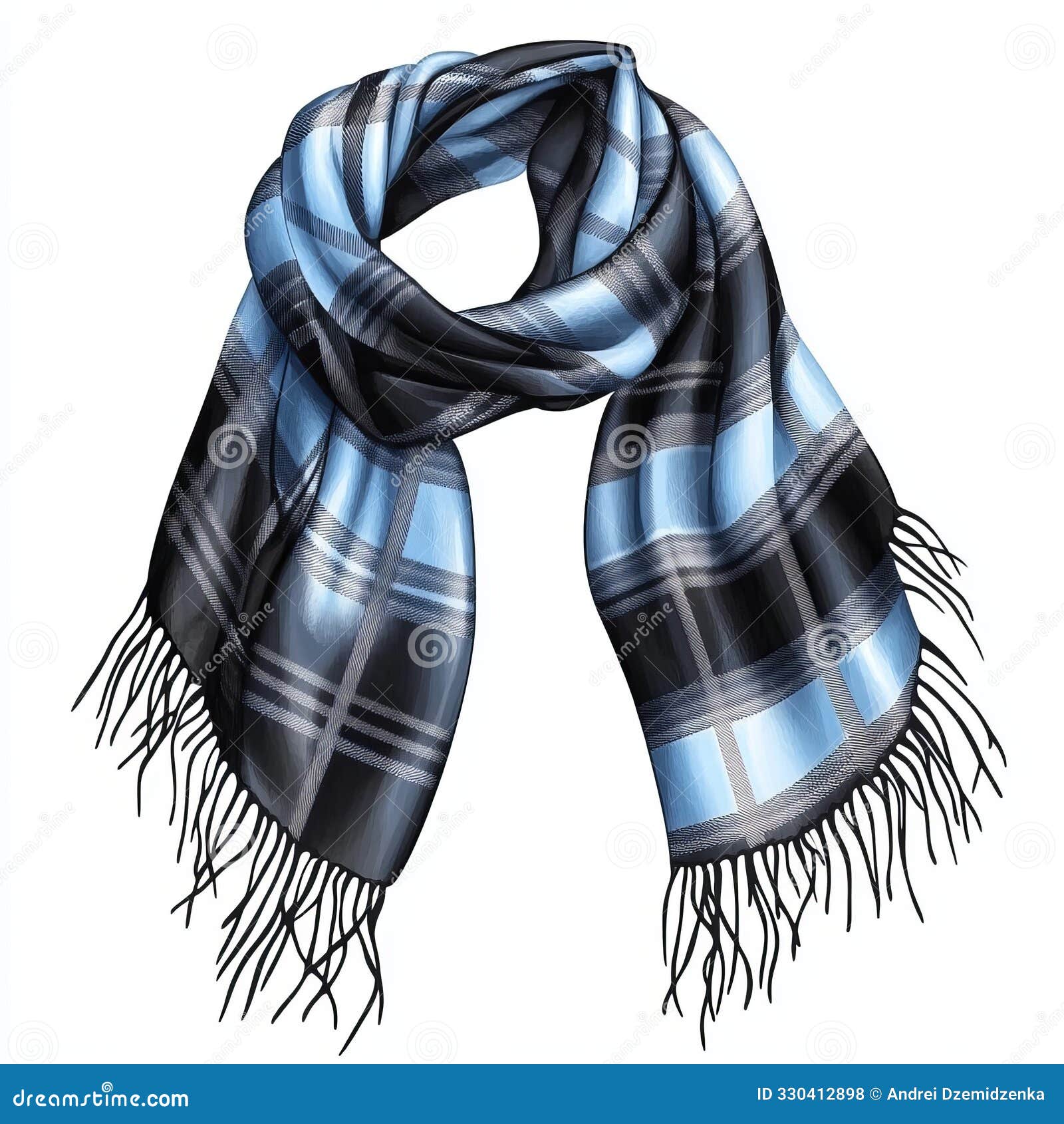 The Illustration Shows a Blue Checked Scarf on a Transparent Background ...