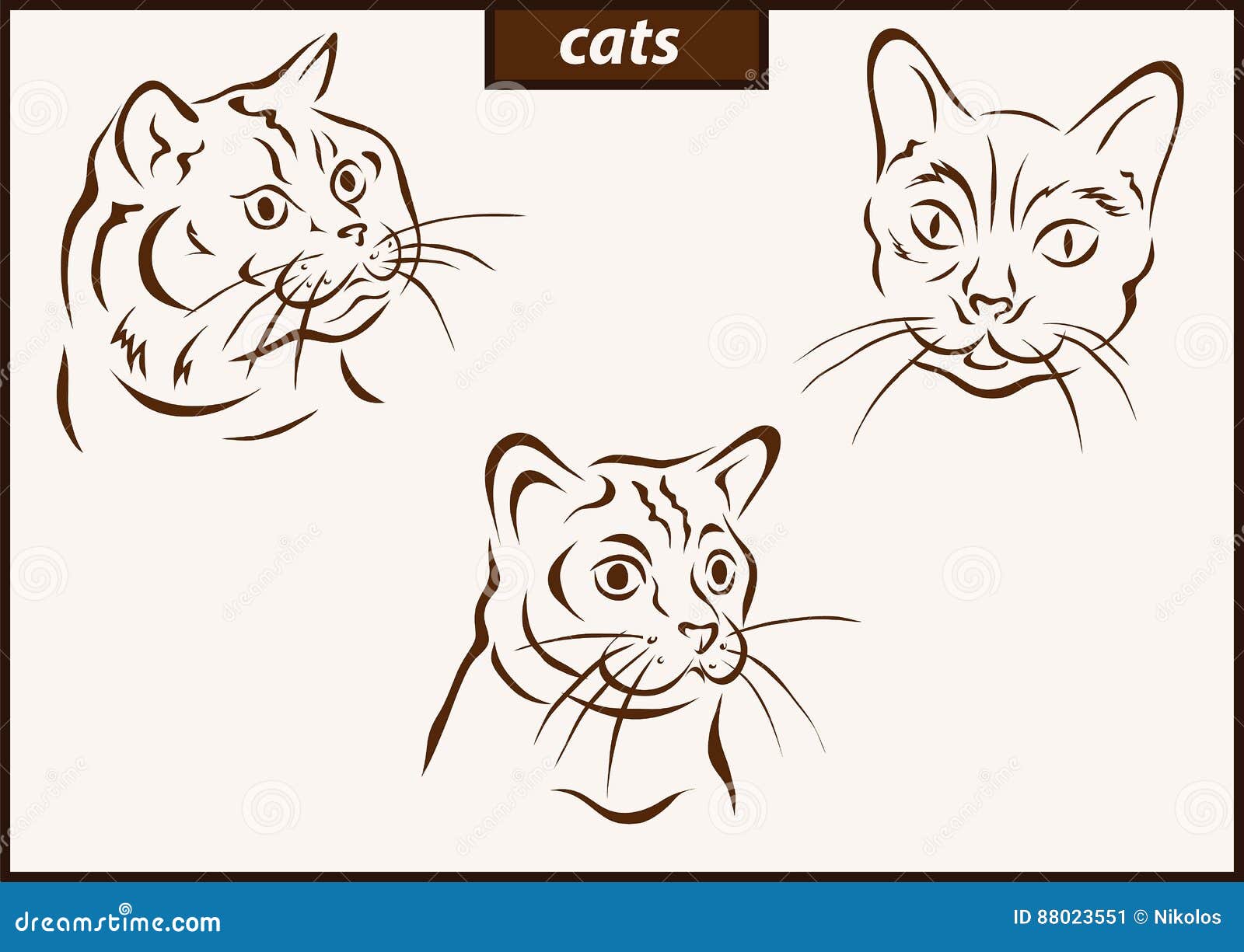 Cats Breed Outline Vector Set Isolated On White Background. Pet Black ...