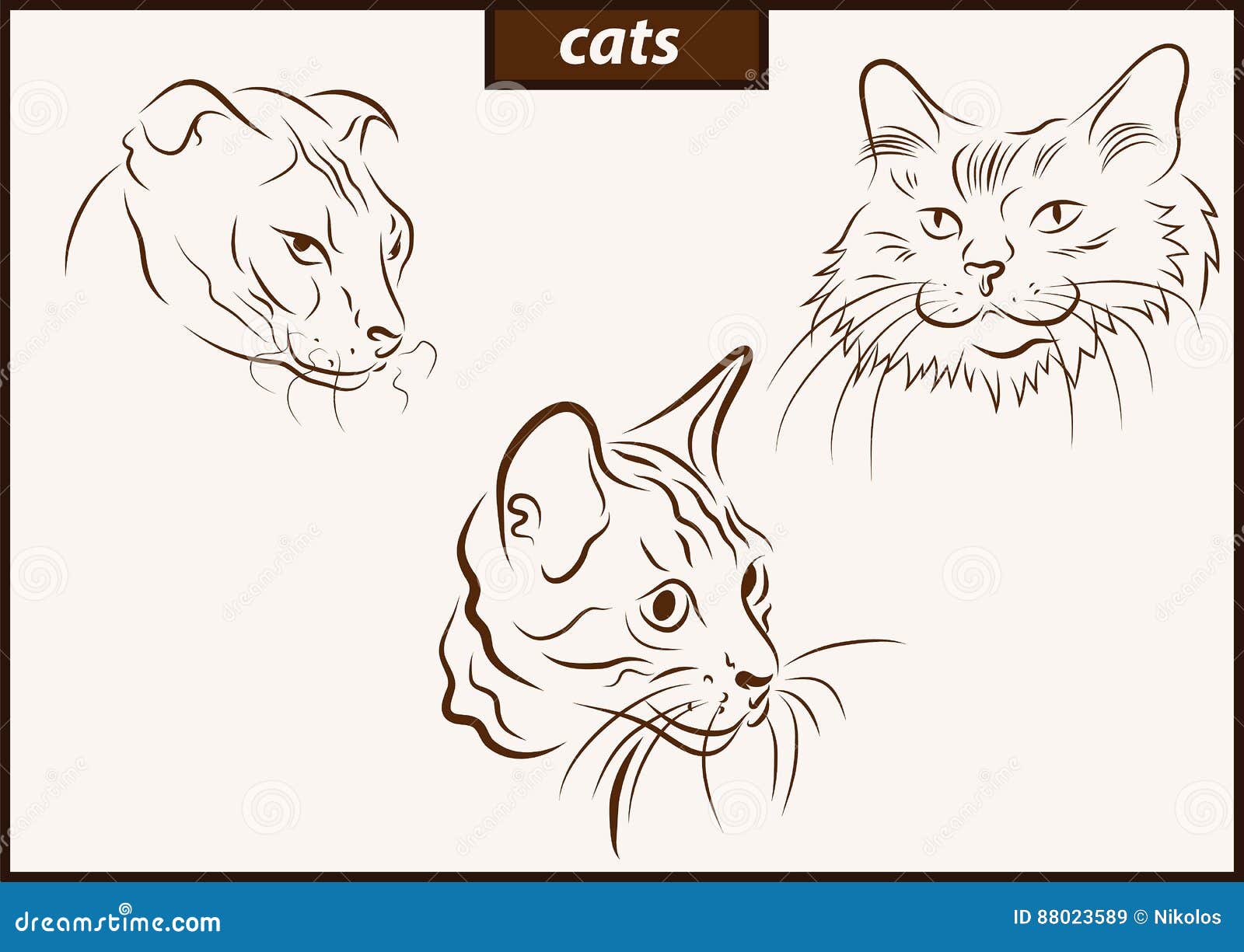 Cats Breed Outline Vector Set Isolated On White Background. Pet Black ...