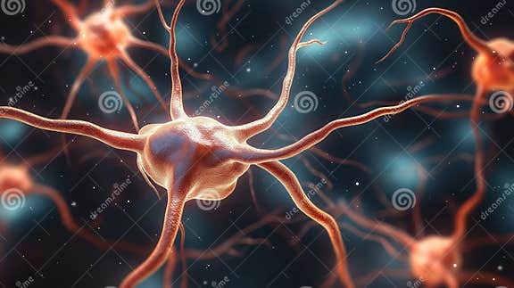 Illustration Shows Complex Nervous System Neuron. Close-up View of Nerve Cells with Branching ...
