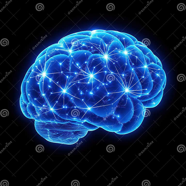 Illustration Shows Glowing Blue Tech Brain with Highlighted Neural ...