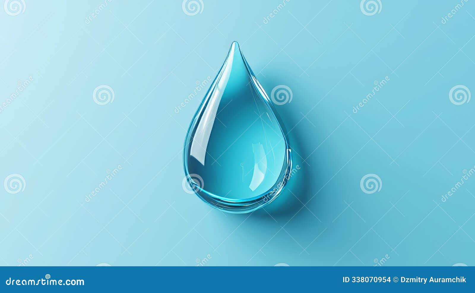 The Illustration Shows a Single, Blue, Shiny Raindrop on a Transparent ...