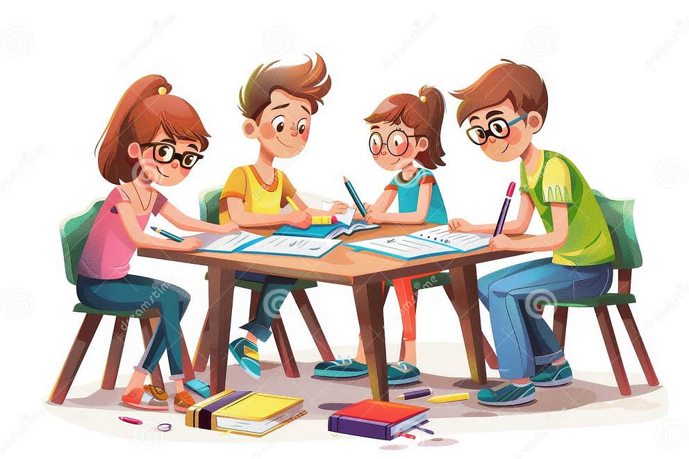 Sibling Study Session stock illustration. Illustration of teamwork ...