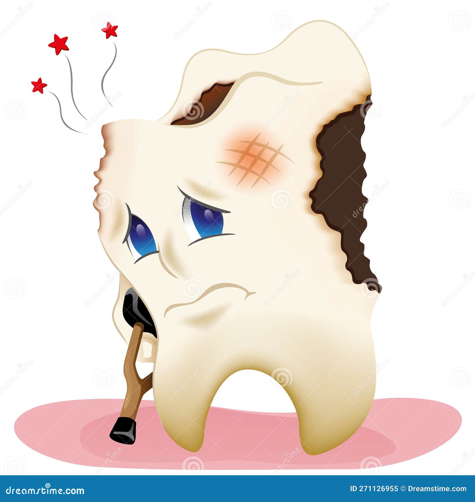 Person With Decayed Teeth At Dentistry, Vector Cartoon Stick Figure ...