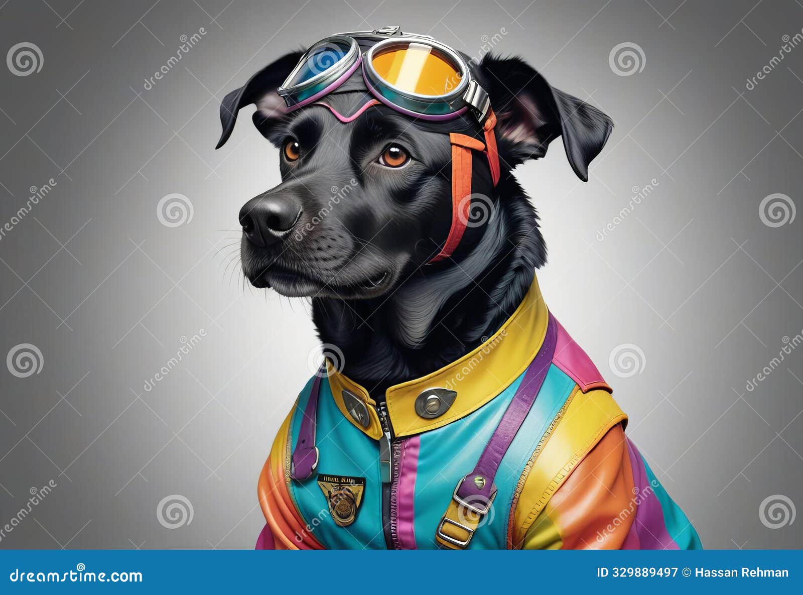 Illustration Side View of Black Dog with Colorful Pilot Costum Stock ...
