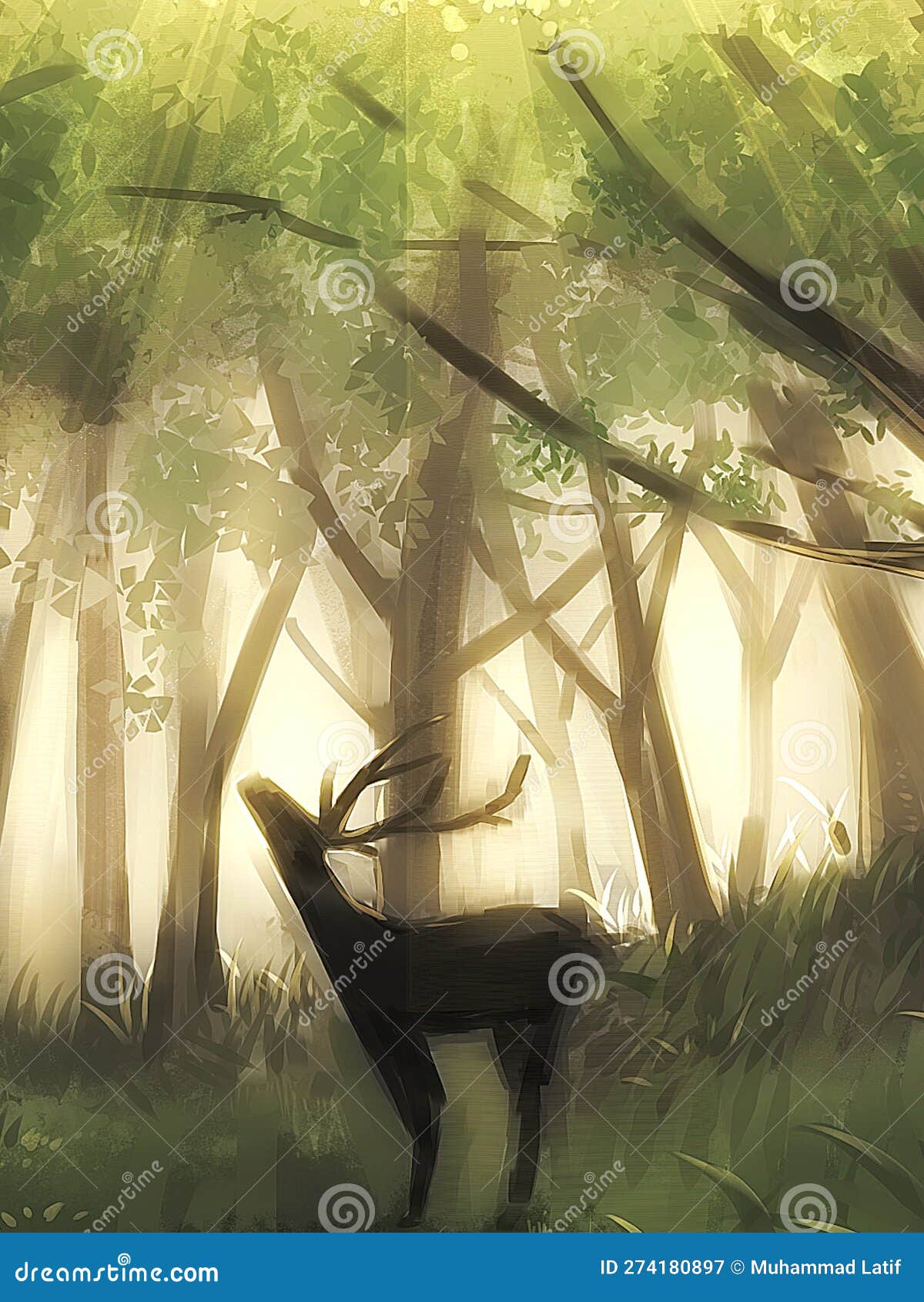 Illustration of the Silhouette of a Deer in the Shadow of a Forest ...