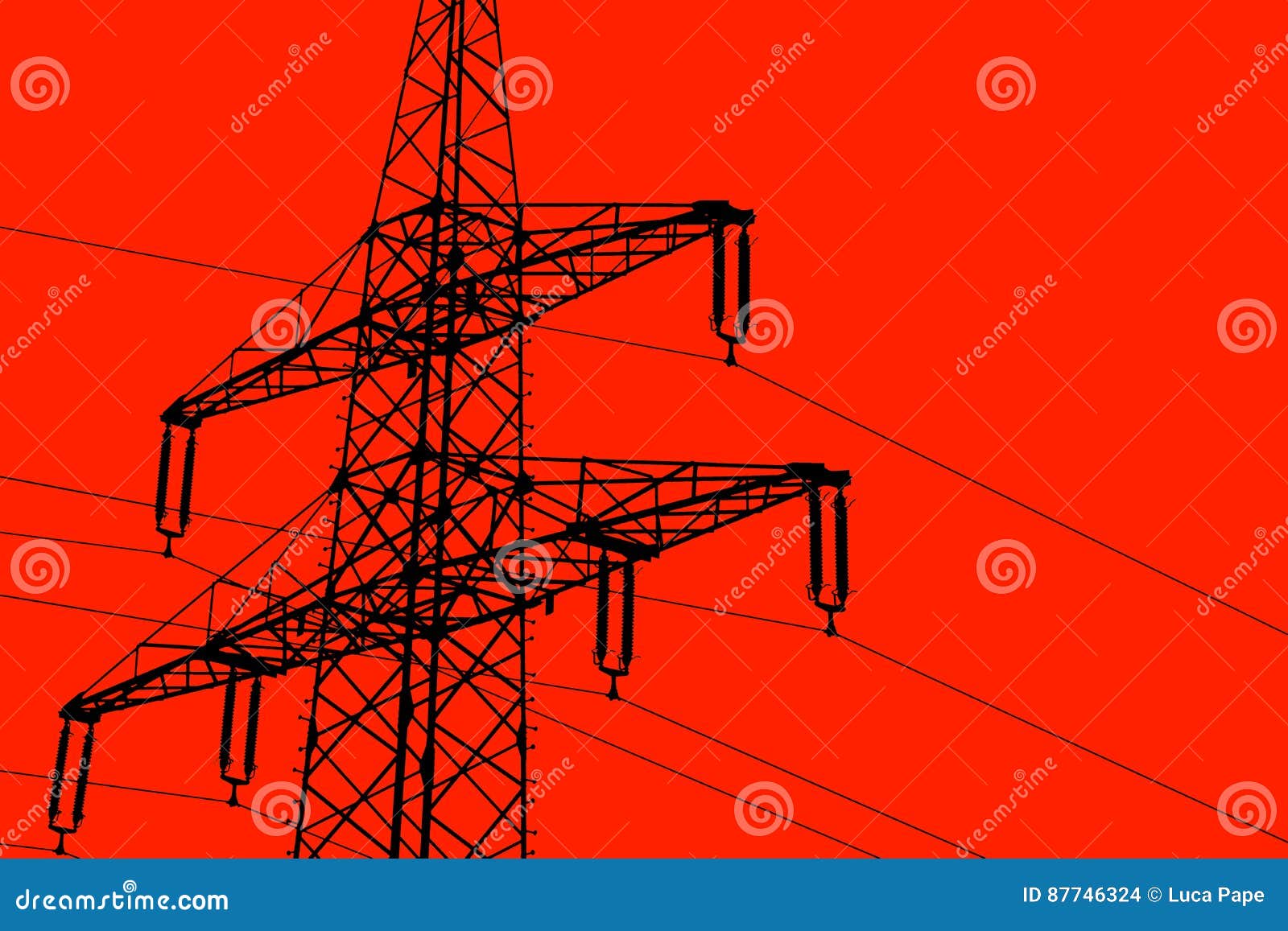 Illustration Silhouette of a Power Line Red Background Stock ...