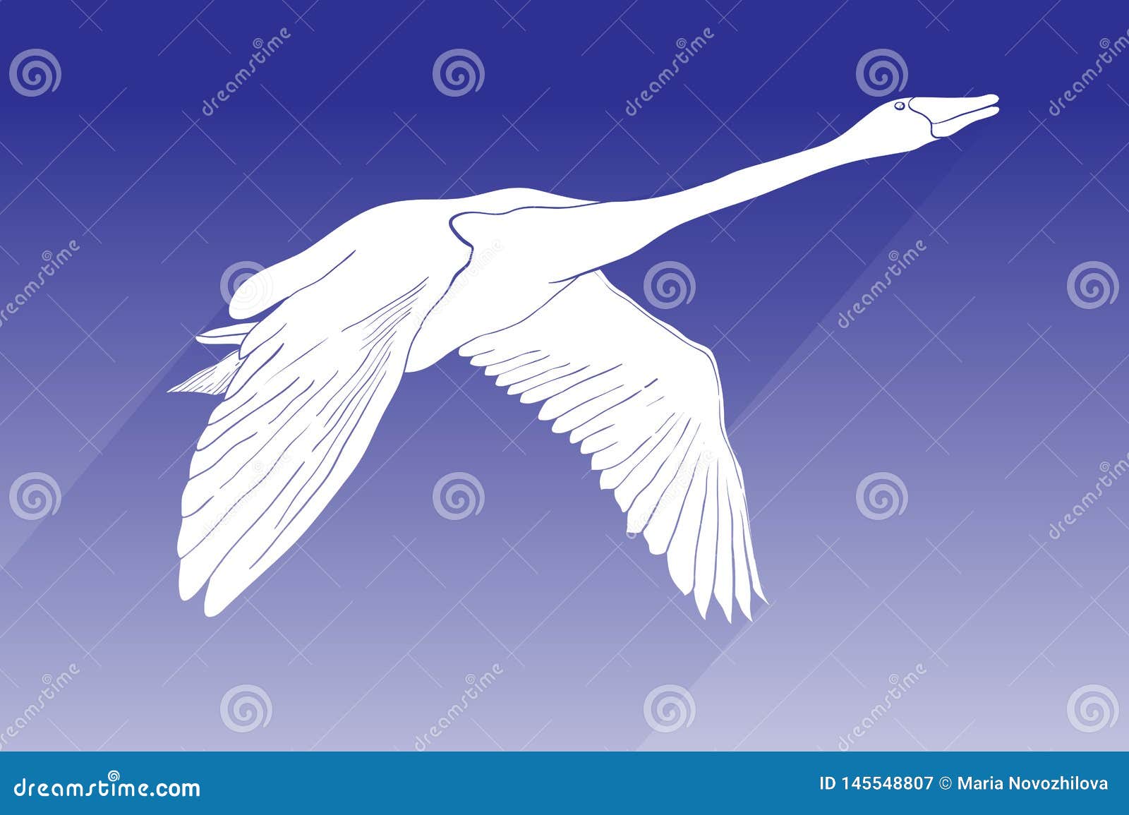 Silhouette Of Swan On Lake With Tree Landscape Cartoon Vector ...