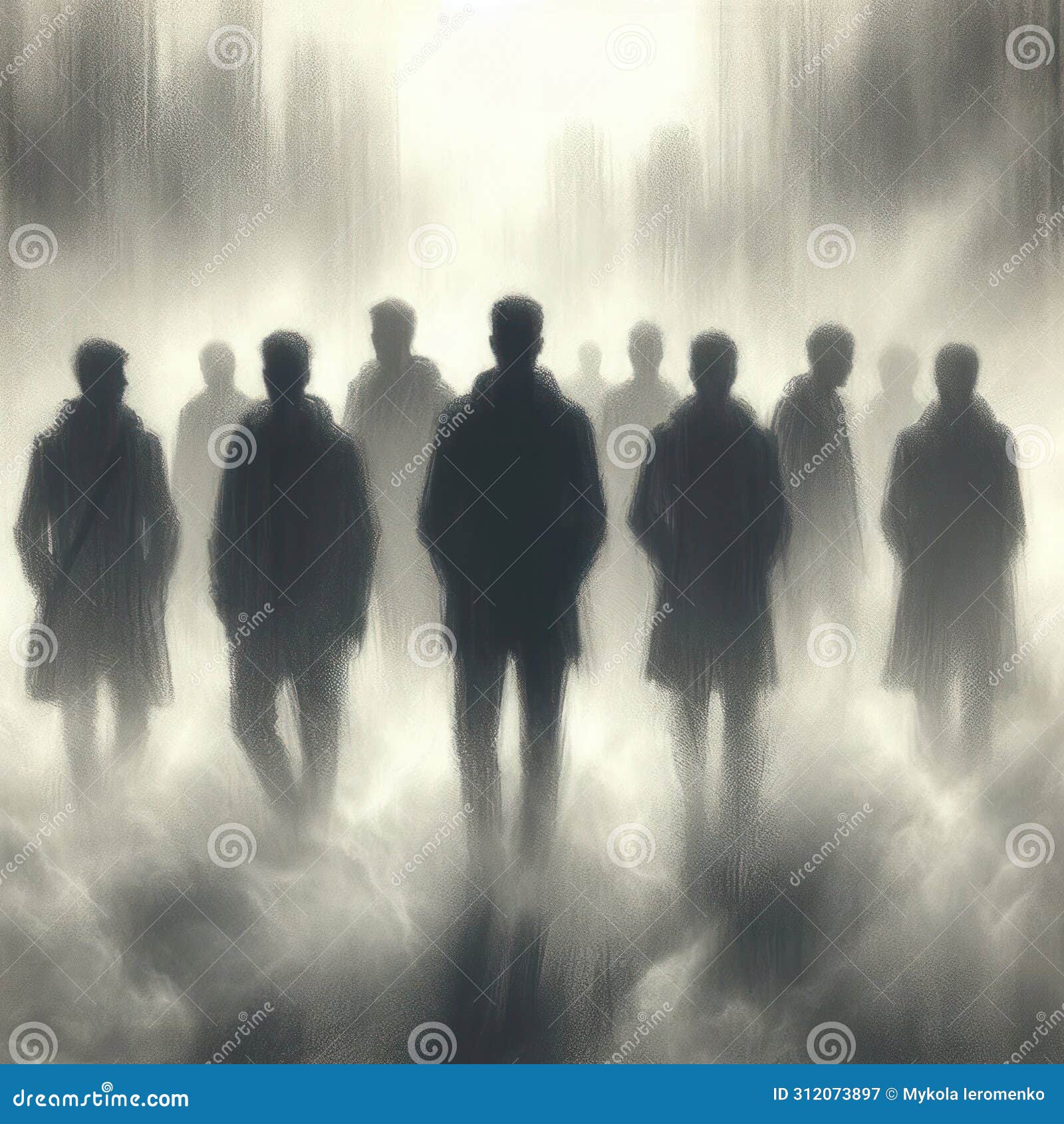 Illustration of Silhouettes of People in the Fog. Stock Illustration ...