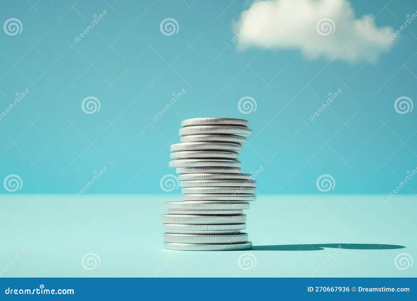 Illustration of Silver Coin Tower on a Blue Background Stock ...
