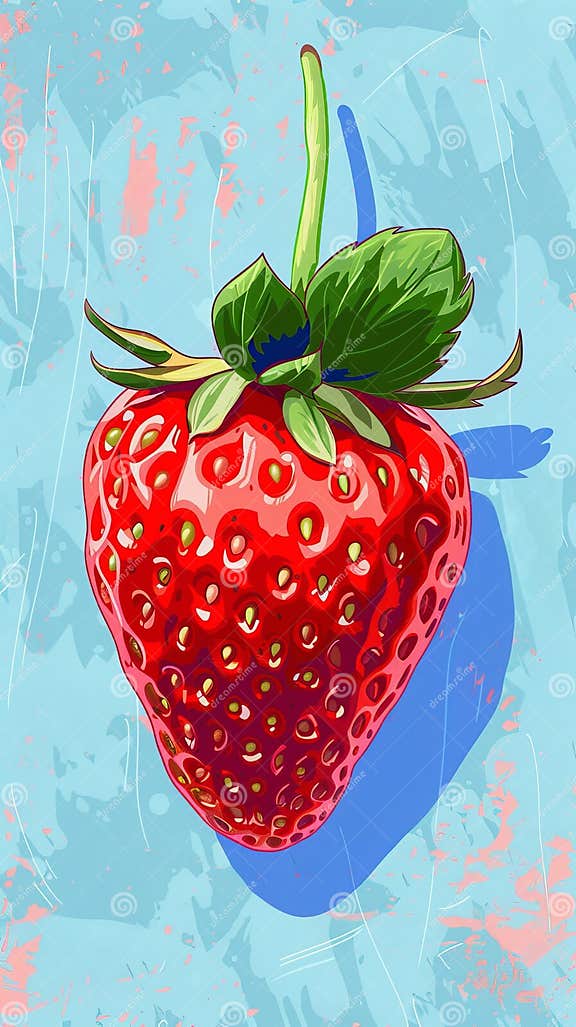 Illustration of a Single Strawberry on a Blue Background Stock Image ...