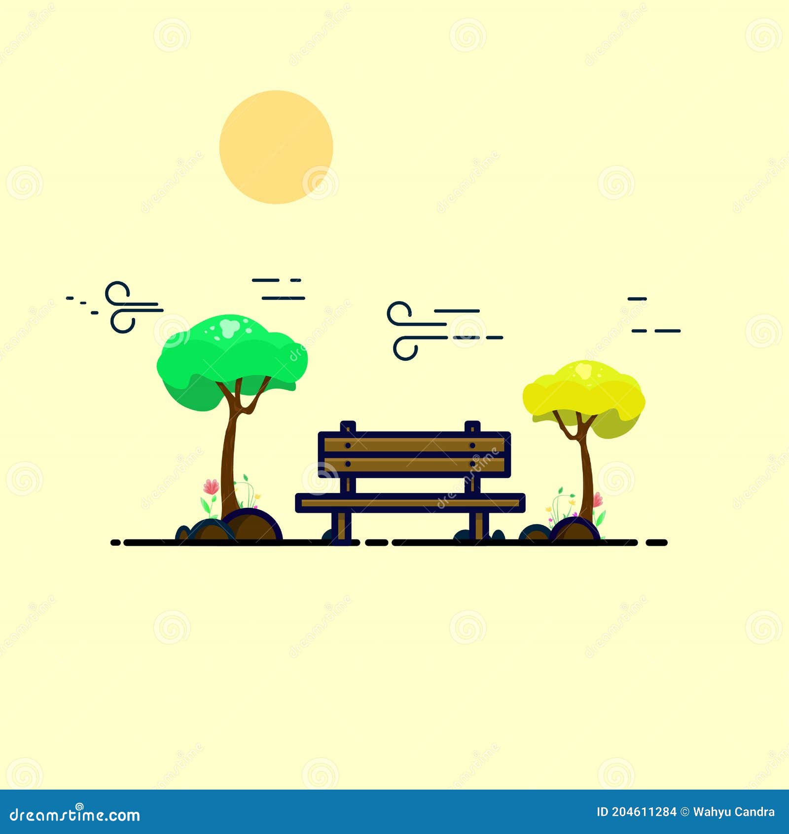 Illustration of a Sitting Area with Tree and Flowers Vector Design ...