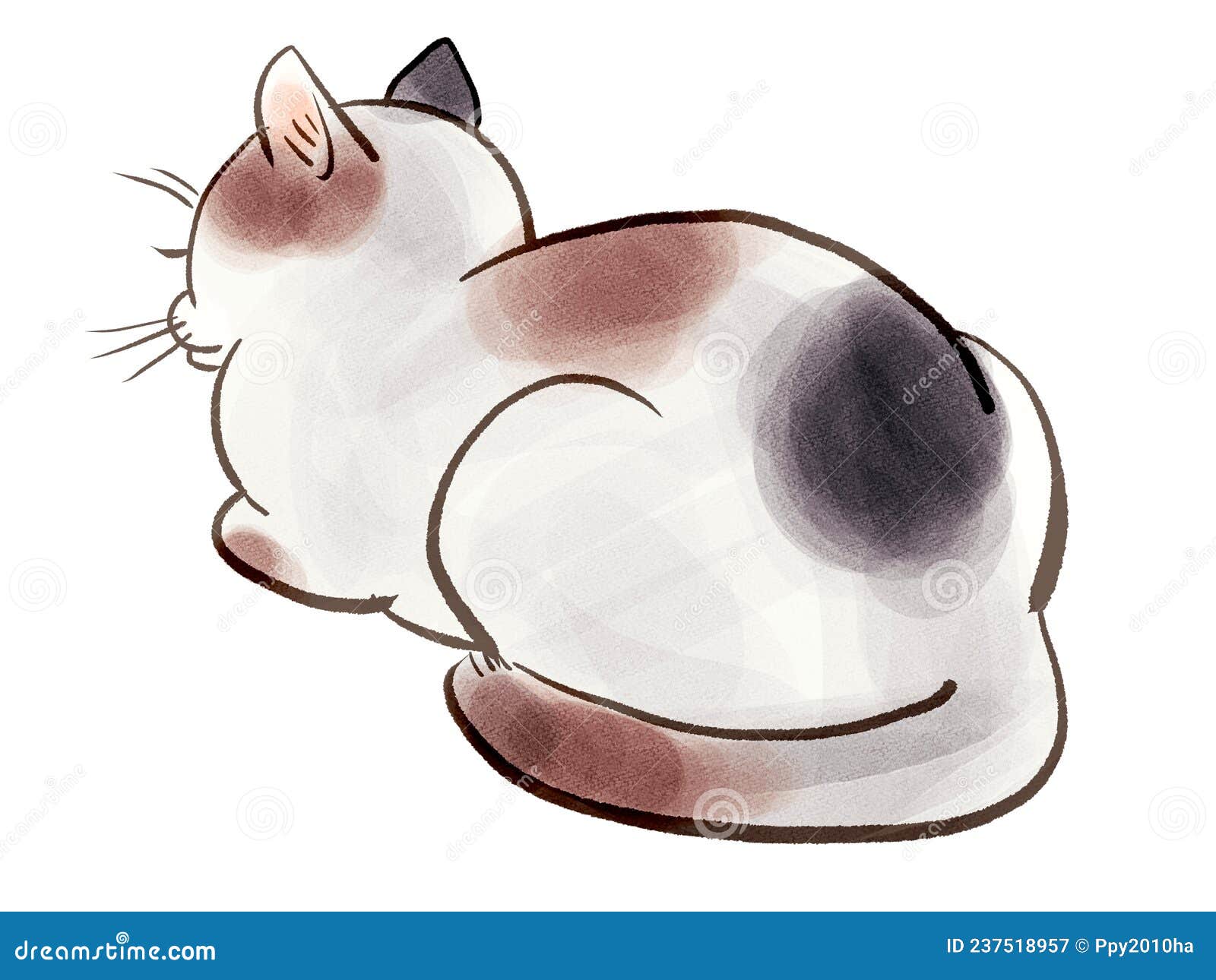 Illustration of a Sitting and Relaxing Calico Cat, Back View Stock ...