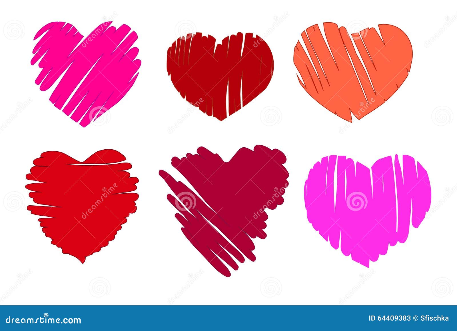 Illustration of Six Different Handwritten Hearts Stock Vector ...