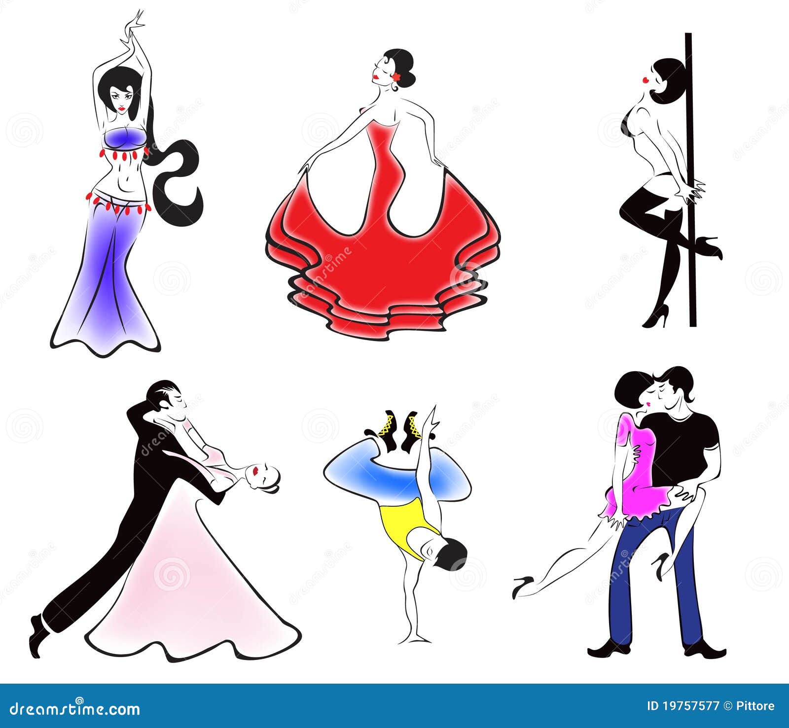 Illustration of the Six Major Dance Styles: Ballro Stock Vector ...