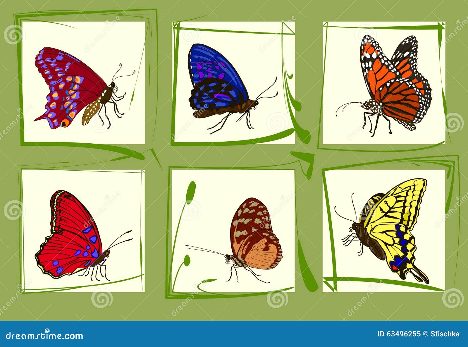 Illustration of Six Multicolored Butterflies Stock Vector ...