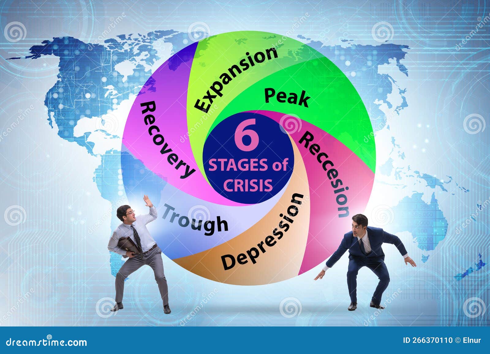 Illustration of Six Stages of Crisis Stock Photo - Image of investment ...
