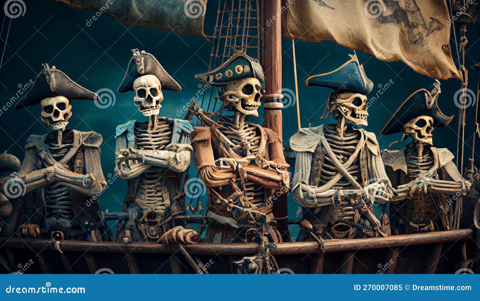 Illustration of a Skeleton Pirate Crew Stock Image - Image of ghostly ...