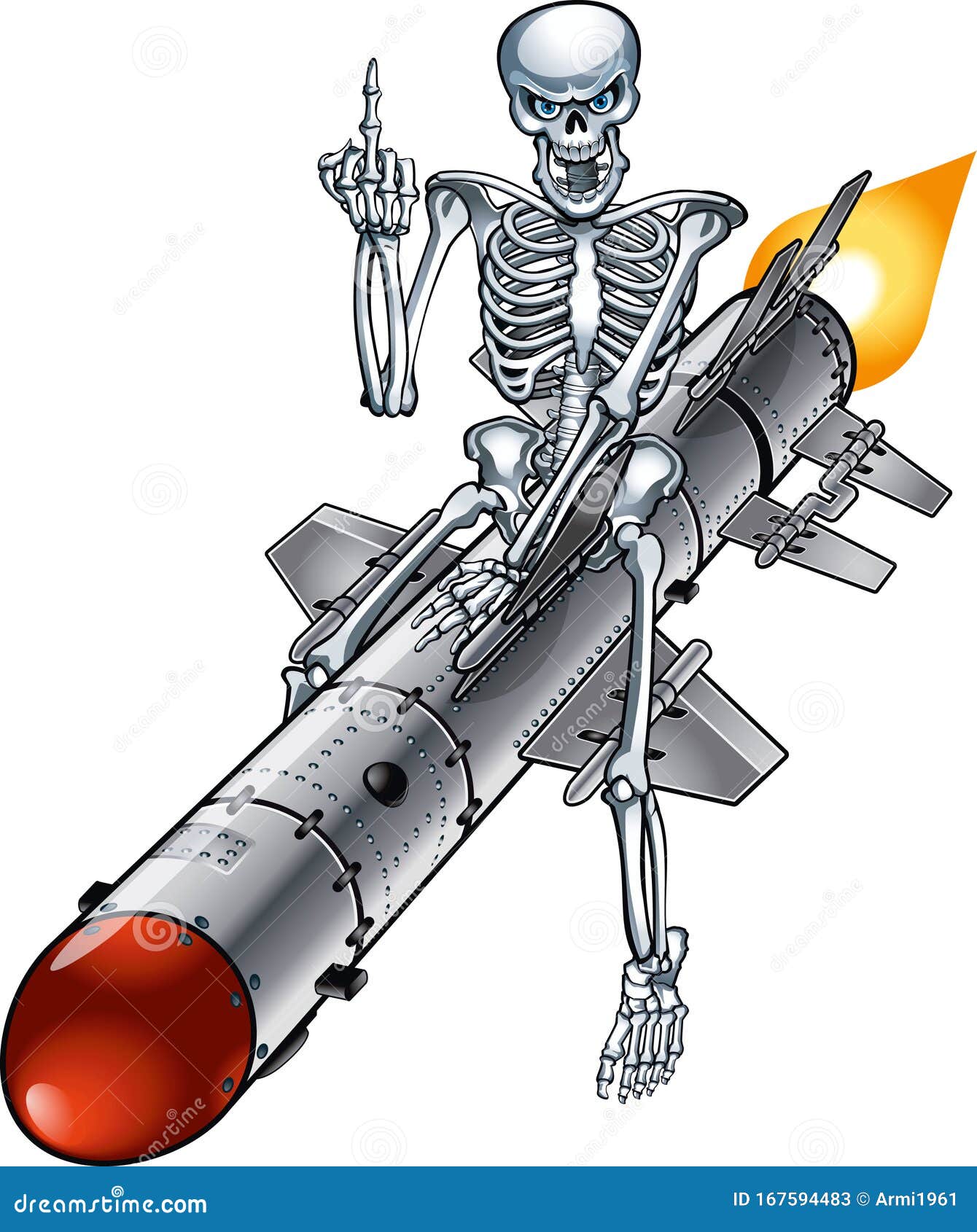 Illustration of Skeleton Riding on a Missile Stock Vector ...