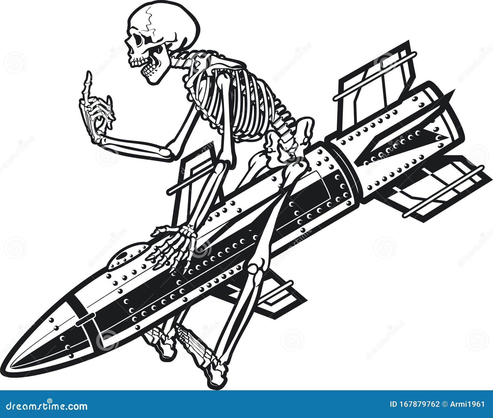 Illustration of Skeleton Riding on a Missile Stock Vector ...