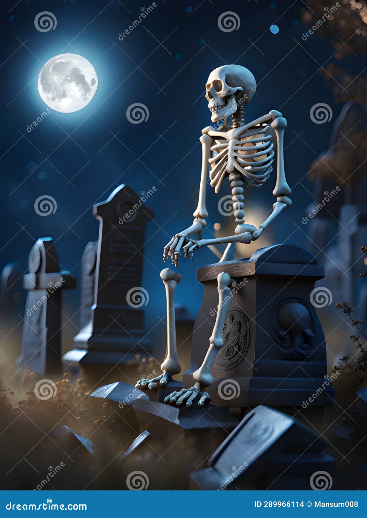 Illustration of a Skeleton Sitting in a Graveyard, Ai Generated Stock ...