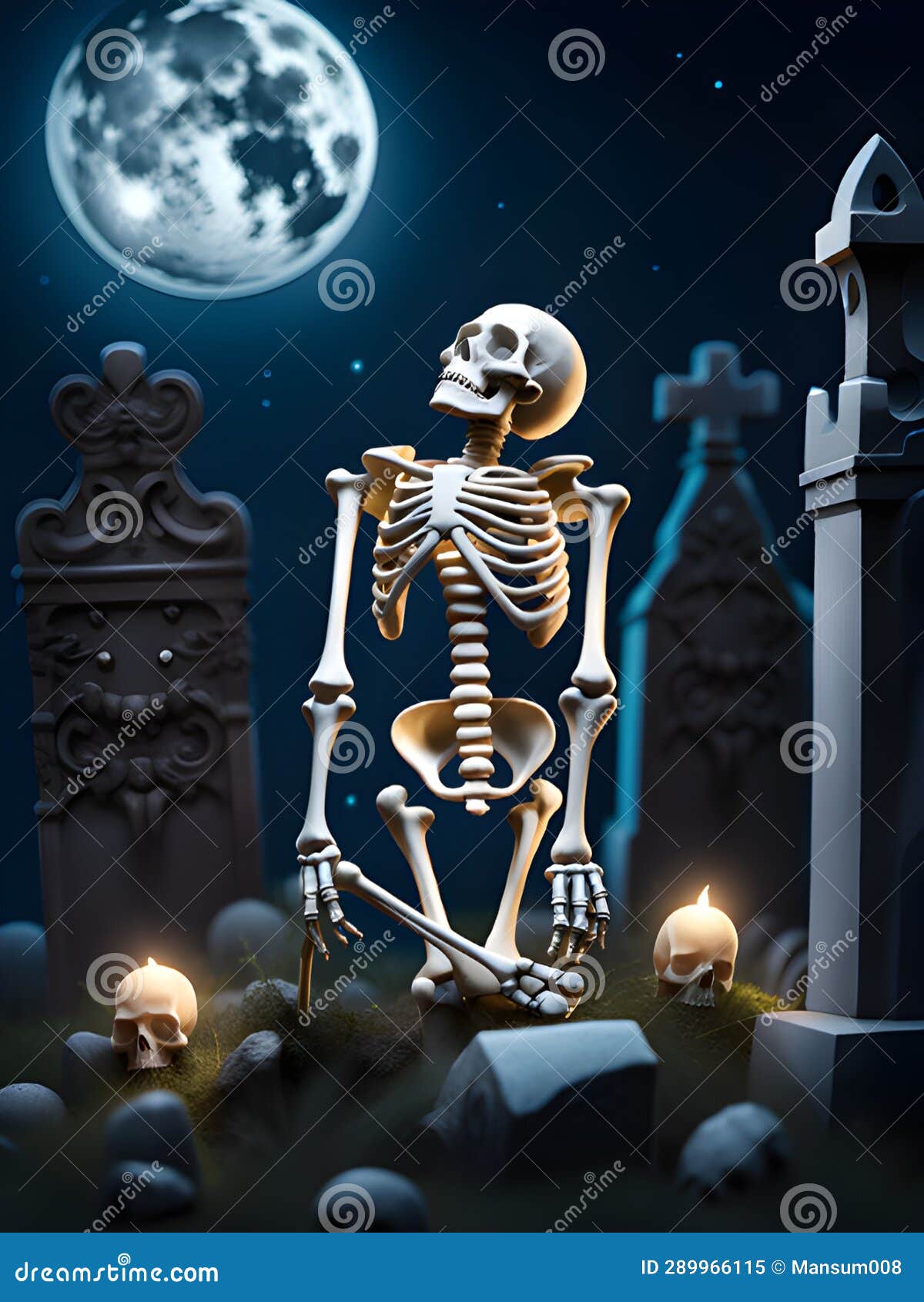 Illustration of a Skeleton Sitting in a Graveyard, Ai Generated Stock ...