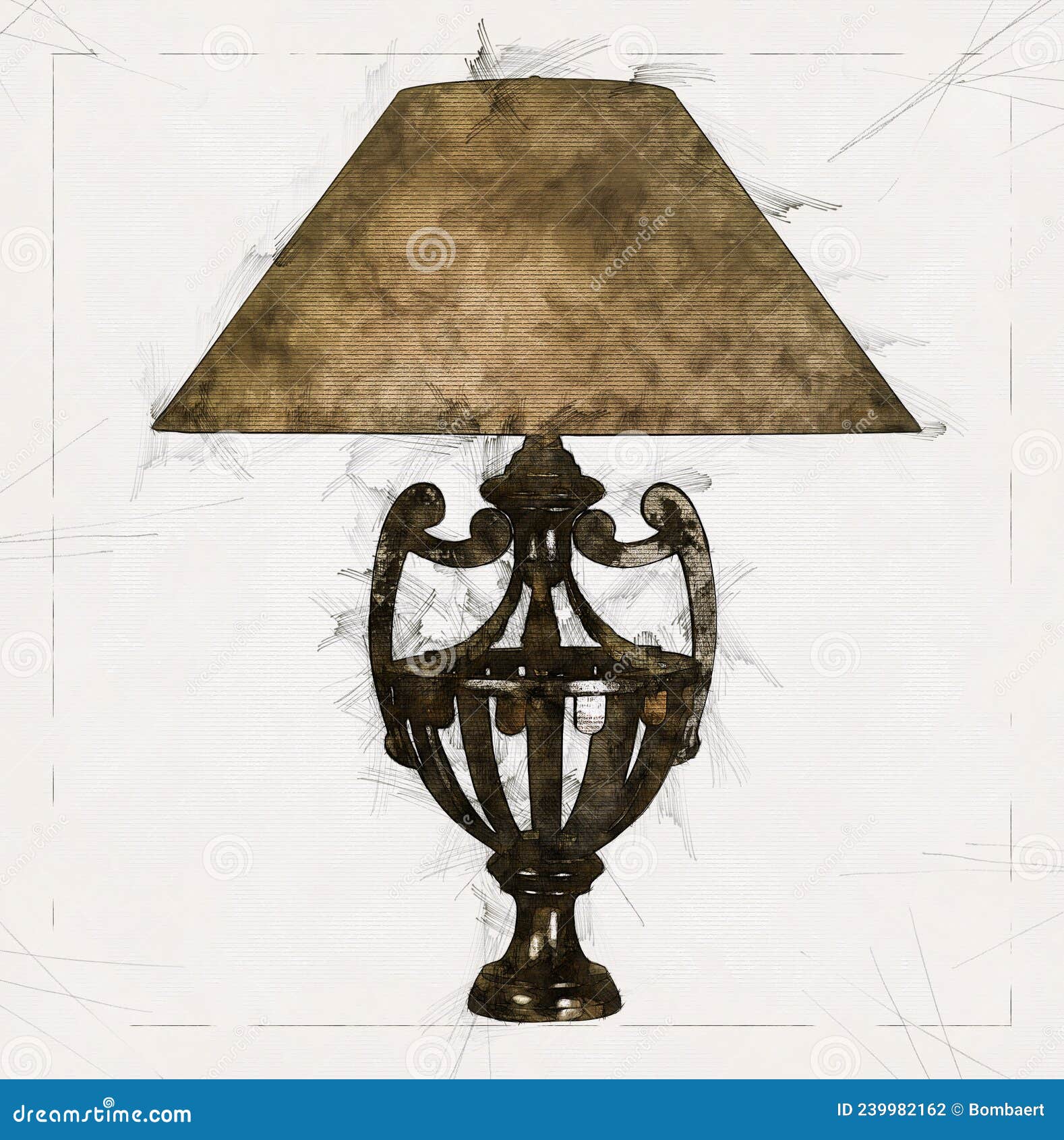 Sketch of Decorative Table Lamp on Stripped Paper Stock Illustration ...