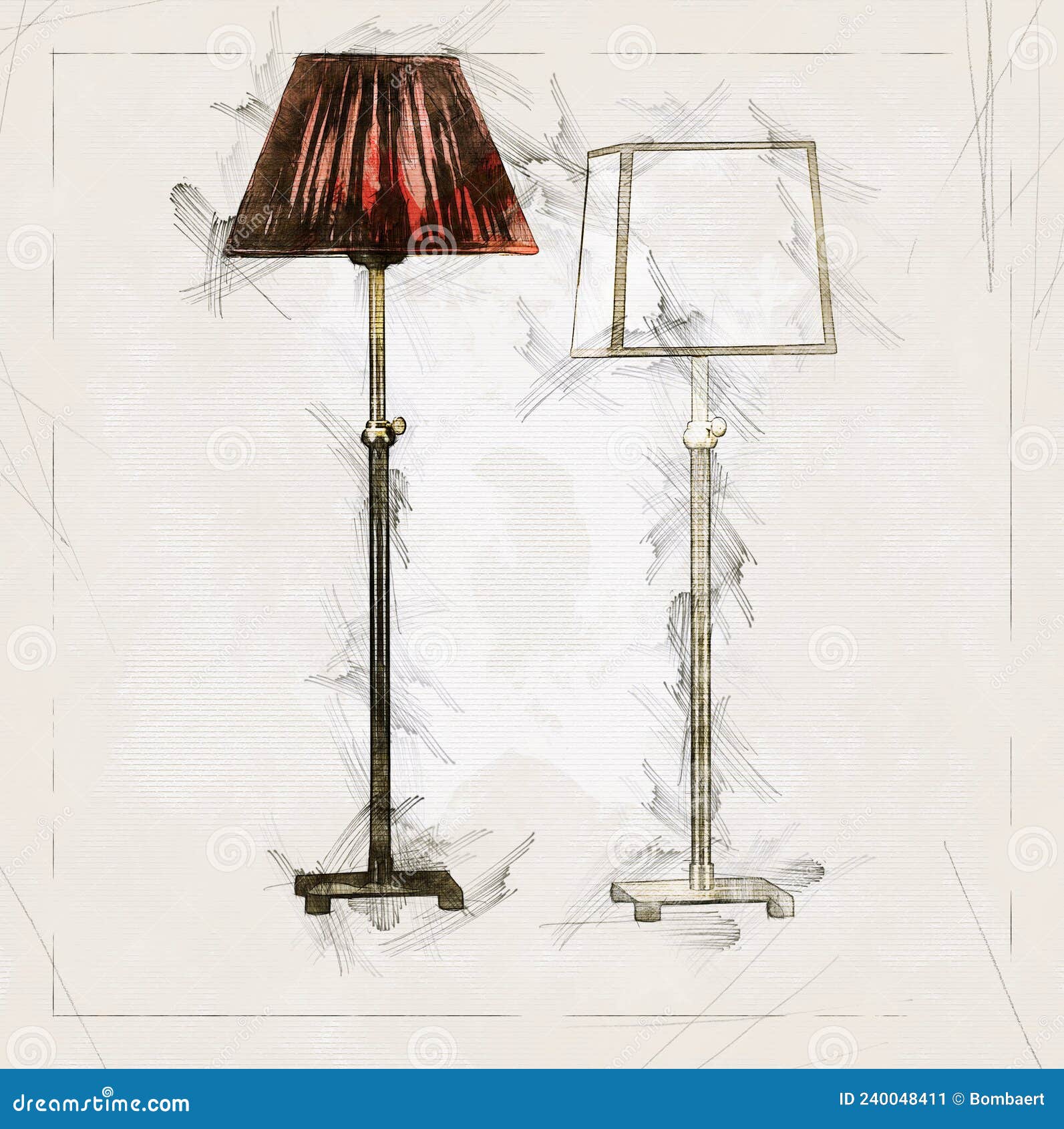 Sketch of Decorative Table Lamp on Stripped Paper Stock Illustration ...