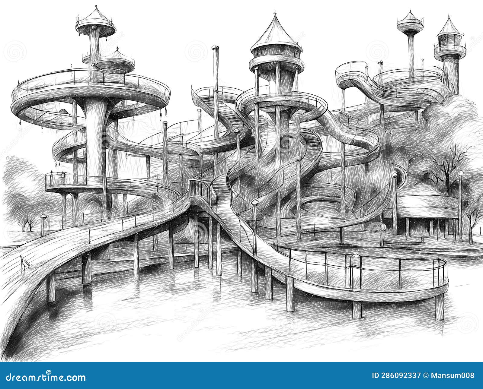 Illustration of a Sketch of the Water Park, Ai Generated Stock ...