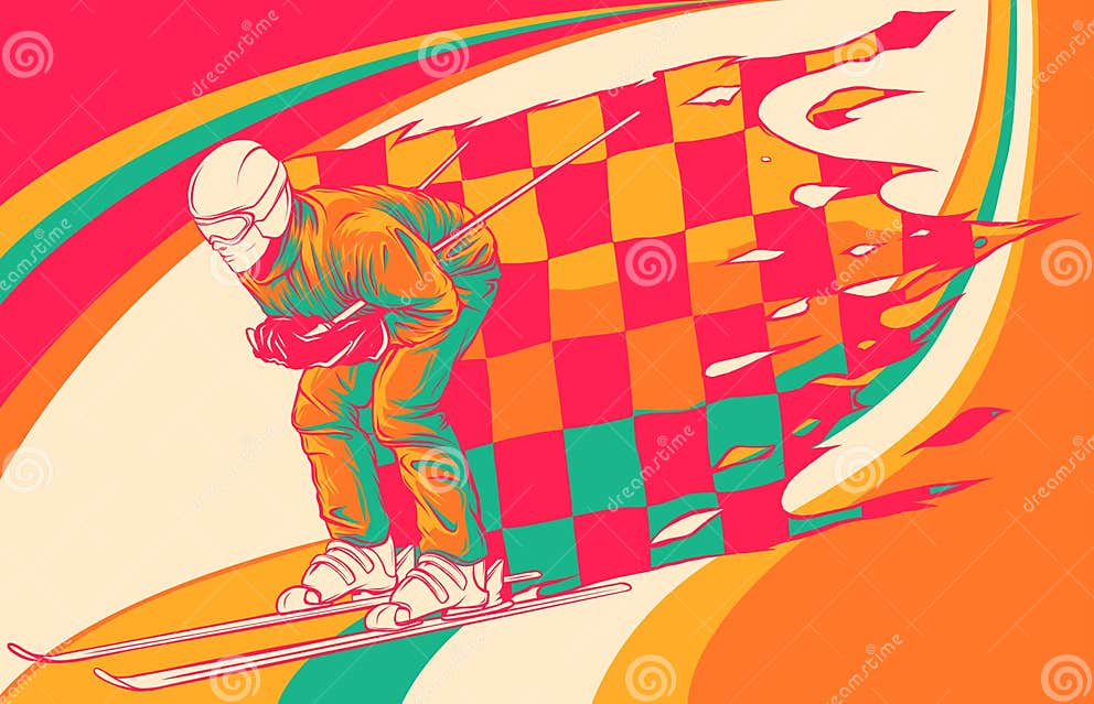 Vector Illustration of Skier with Race Flag Stock Vector - Illustration ...