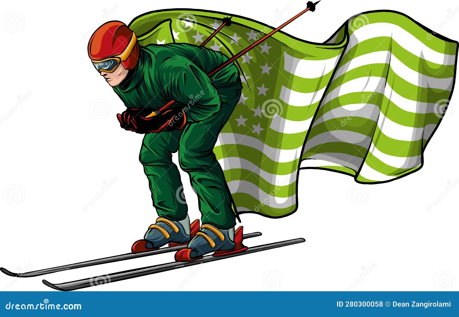 Vector Illustration of Skiing Man Colored Draw Stock Vector ...