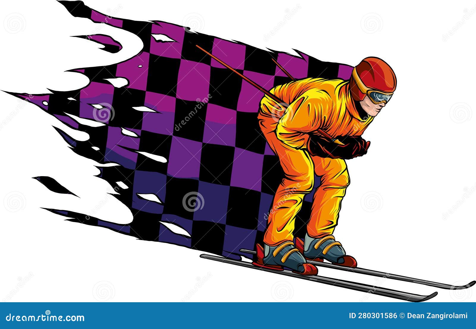 Vector Illustration of Skiing Man Colored Draw Stock Vector ...