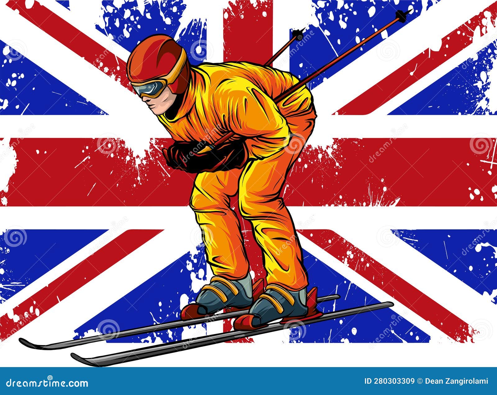 Vector Illustration of Skiing Man Colored Draw Stock Vector ...