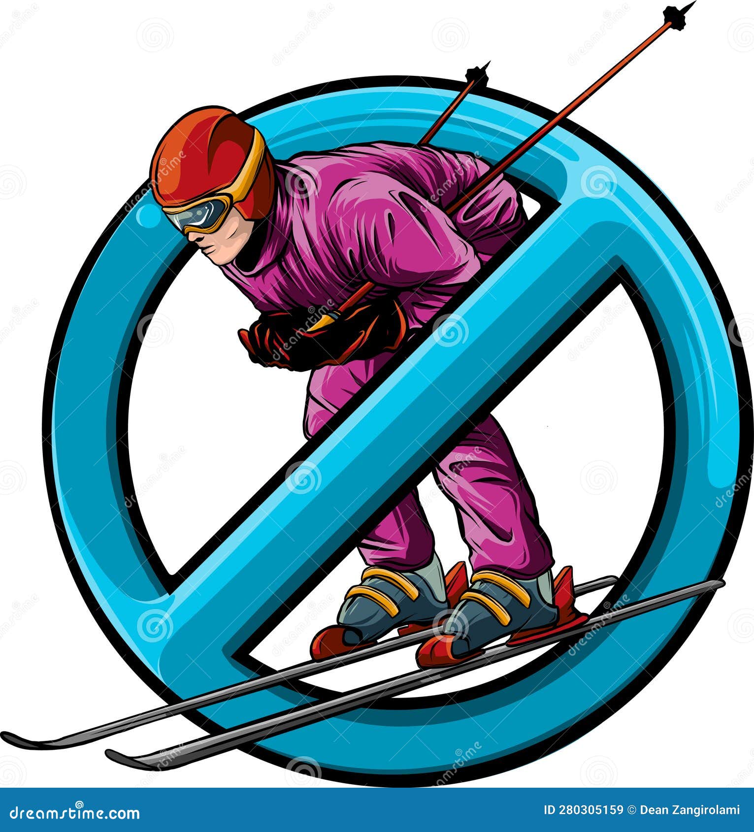 Vector Illustration of Skiing Man Colored Draw Stock Vector ...