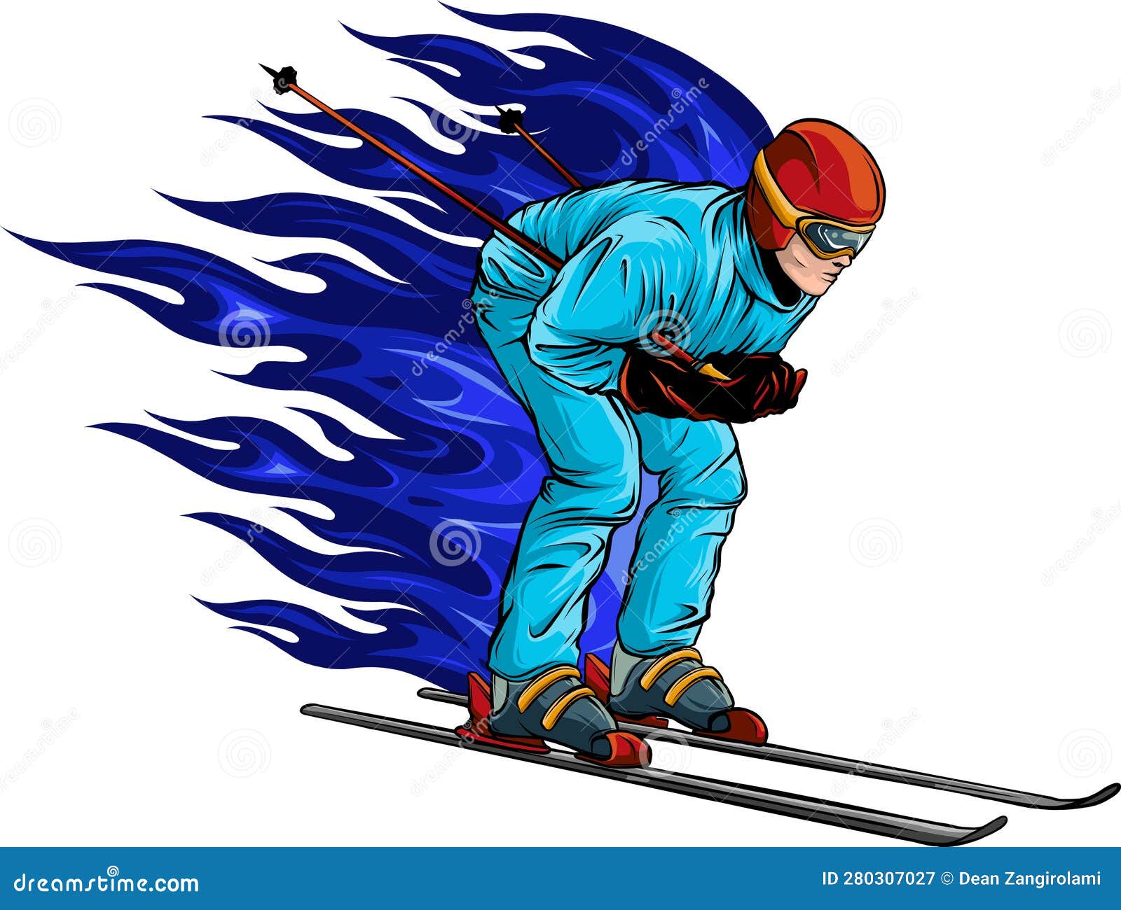 Vector Illustration of Skiing Man Colored Draw Stock Vector ...