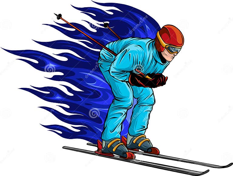 Vector Illustration of Skiing Man Colored Draw Stock Vector ...