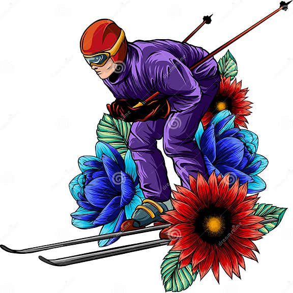 Vector Illustration of Skiing Man Colored Draw Stock Vector ...
